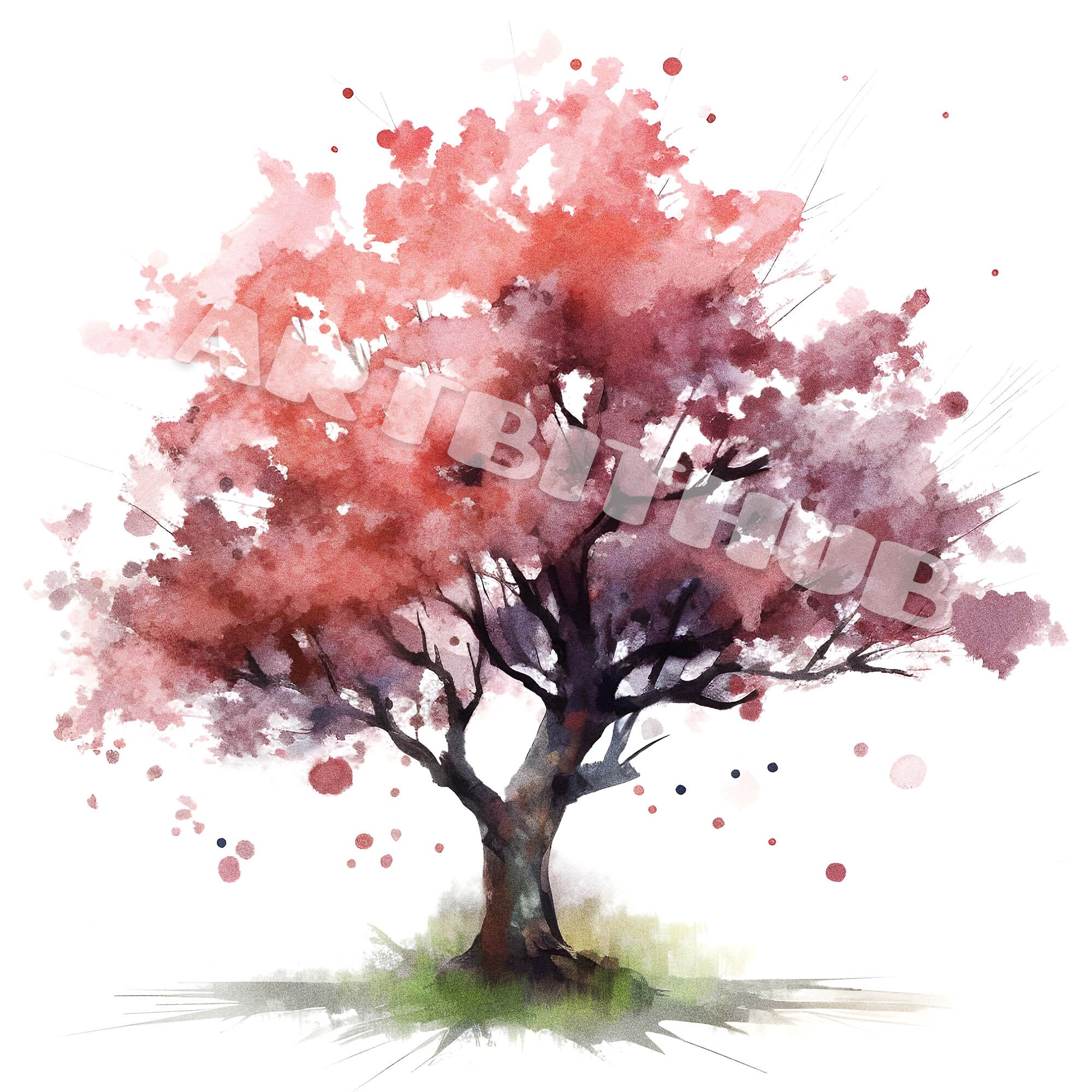 Cherry Tree Watercolor Clipart | Spring Blossom JPG Set (digital ...