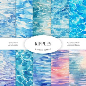 Ripples Watercolor Seamless Pattern | Water Swirls & Waves JPG Digital ...
