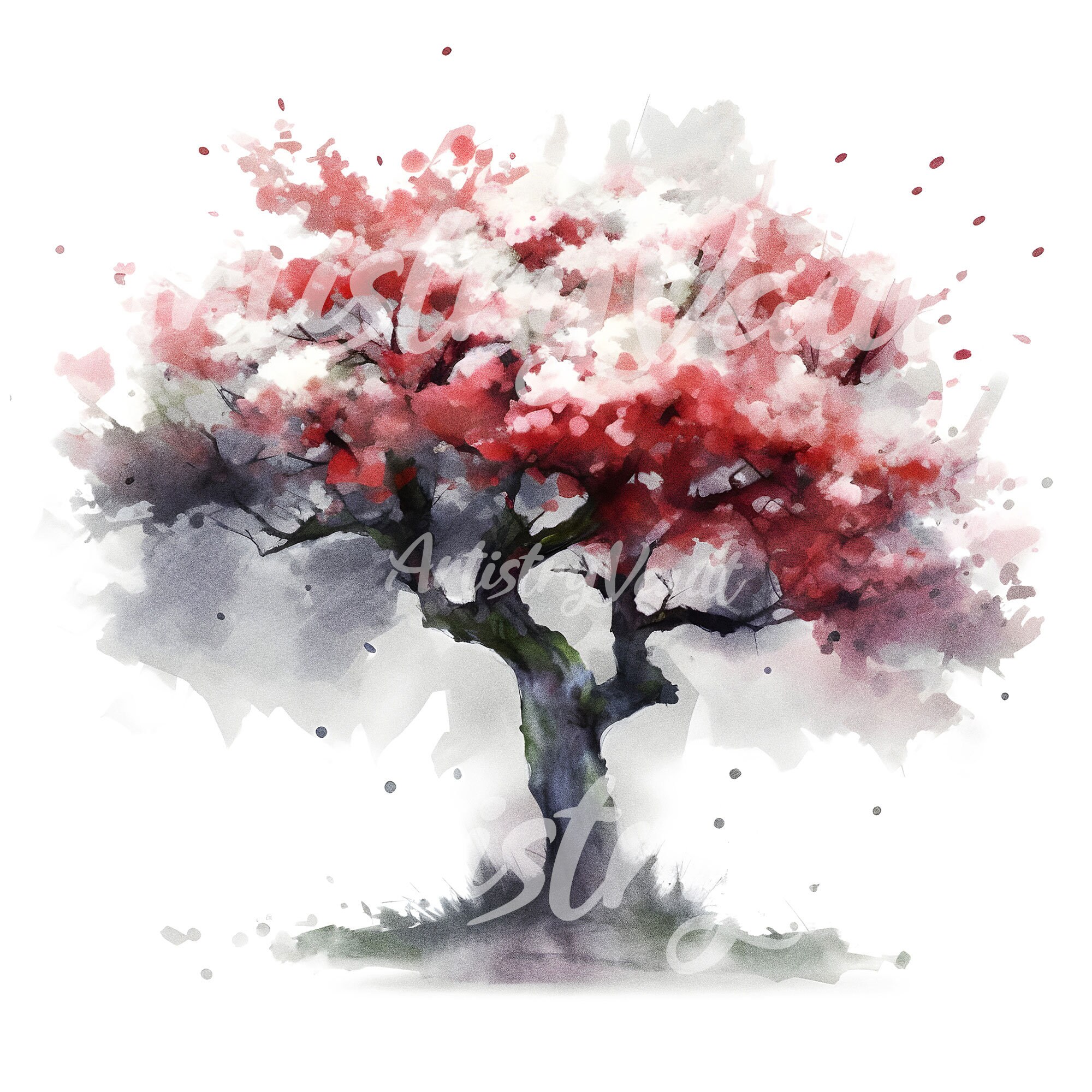Cherry Tree Watercolor Clipart Spring Bloom JPG Set - Etsy