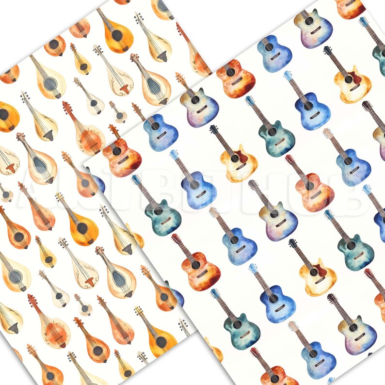 Musical Instruments Watercolor Seamless Pattern | Violin, Drum, Flute ...