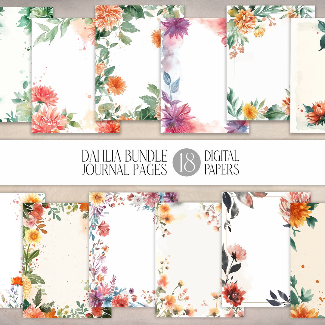 Dahlia Bundle Watercolor Journal Pages Asteraceae Flower & Greenery JPG ...
