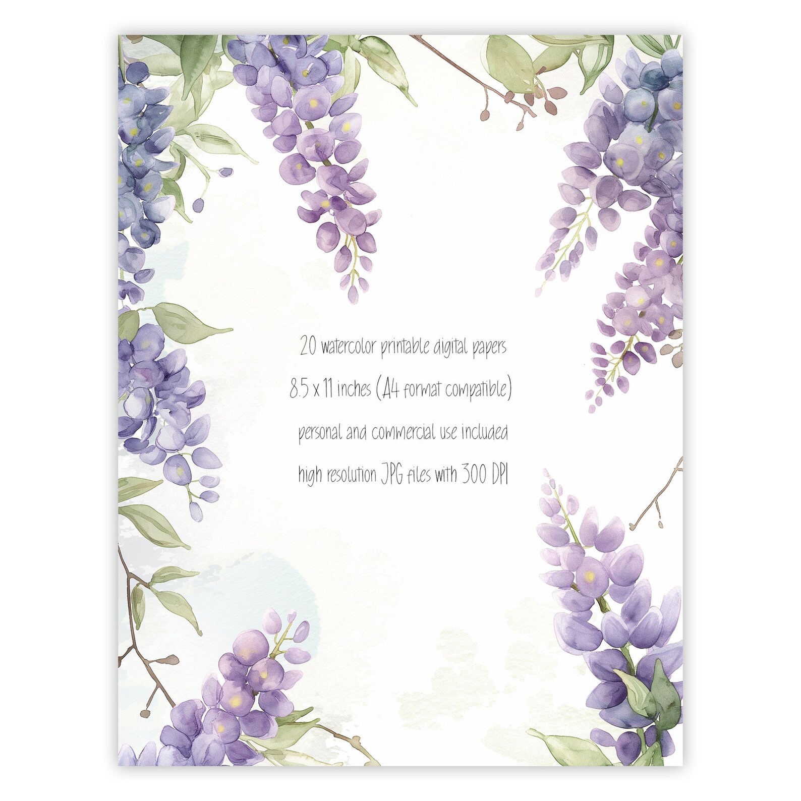 Wisteria Watercolor Journal Pages | Glycine Flower & Greenery JPG ...