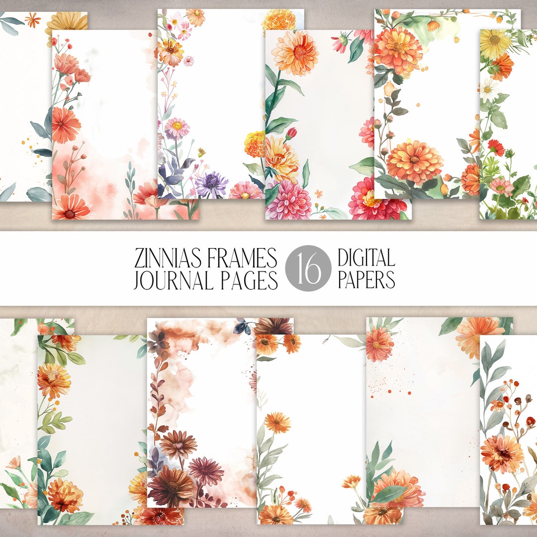 Zinnia Frames Watercolor Journal Pages | Asteraceae Flower & Greenery ...
