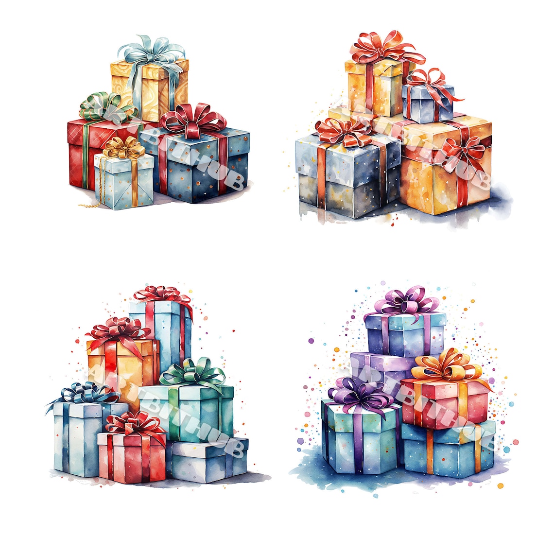 Christmas Presents Watercolor Clipart | Holiday Celebration Gift JPG ...