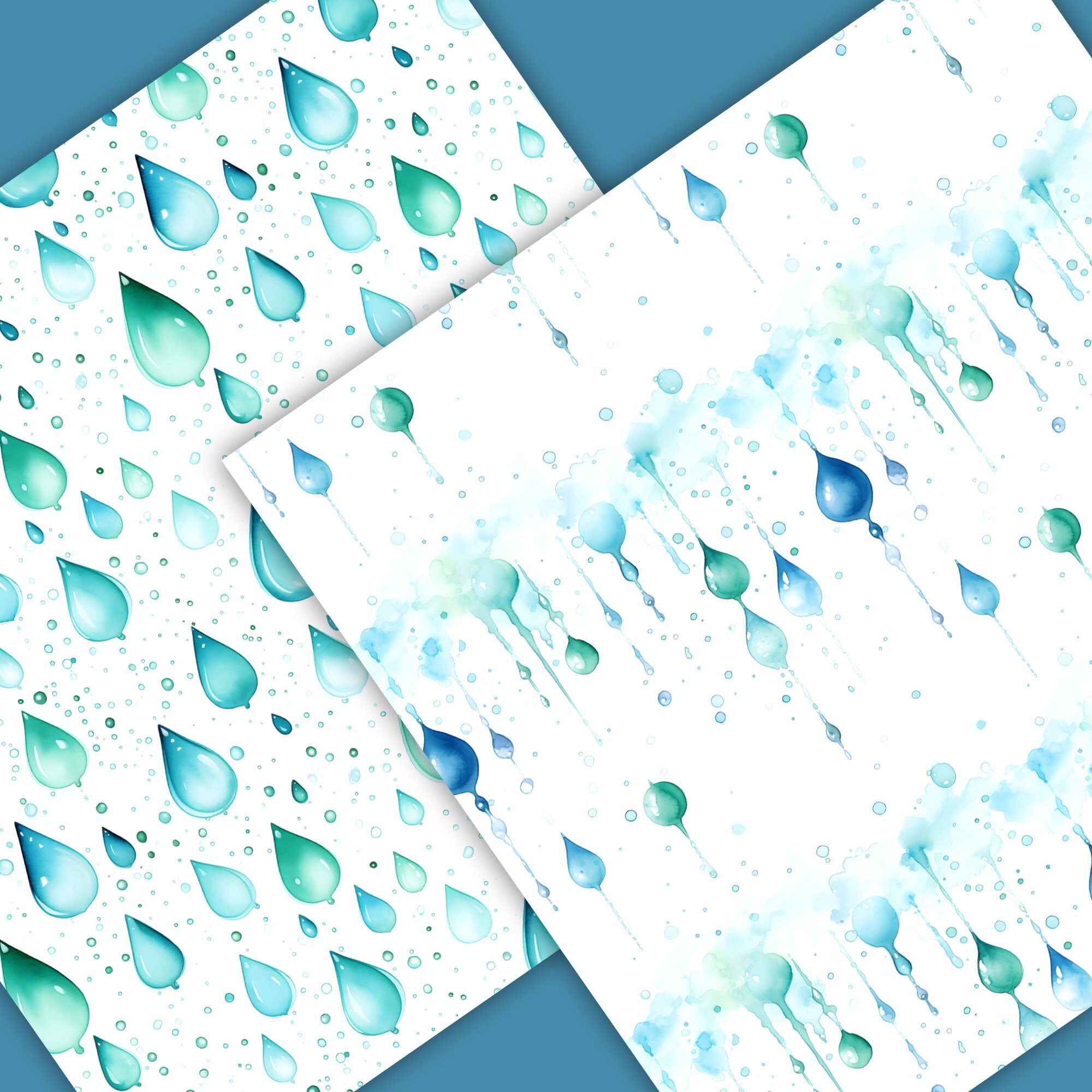 Water Drops Watercolor Digital Paper Pack Rain Droplet Seamless Pattern ...