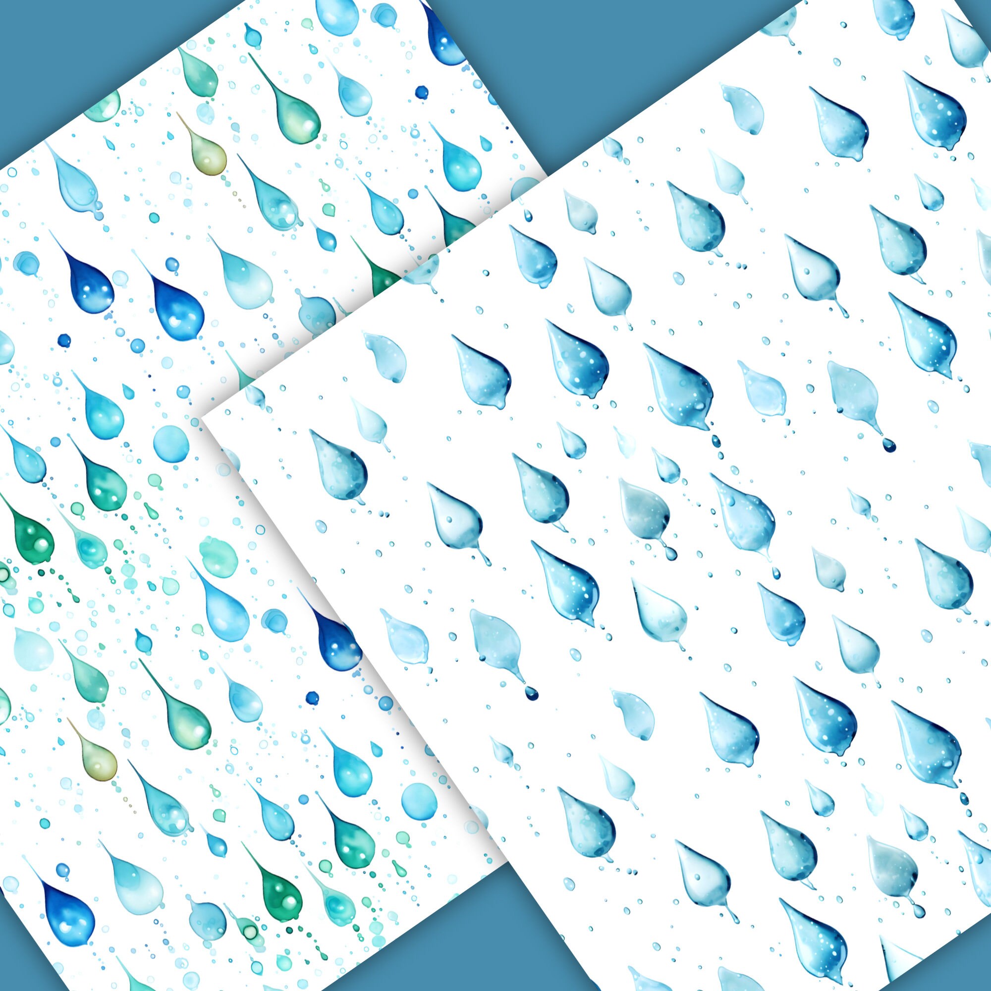 Water Drops Watercolor Digital Paper Pack Rain Droplet Seamless Pattern ...