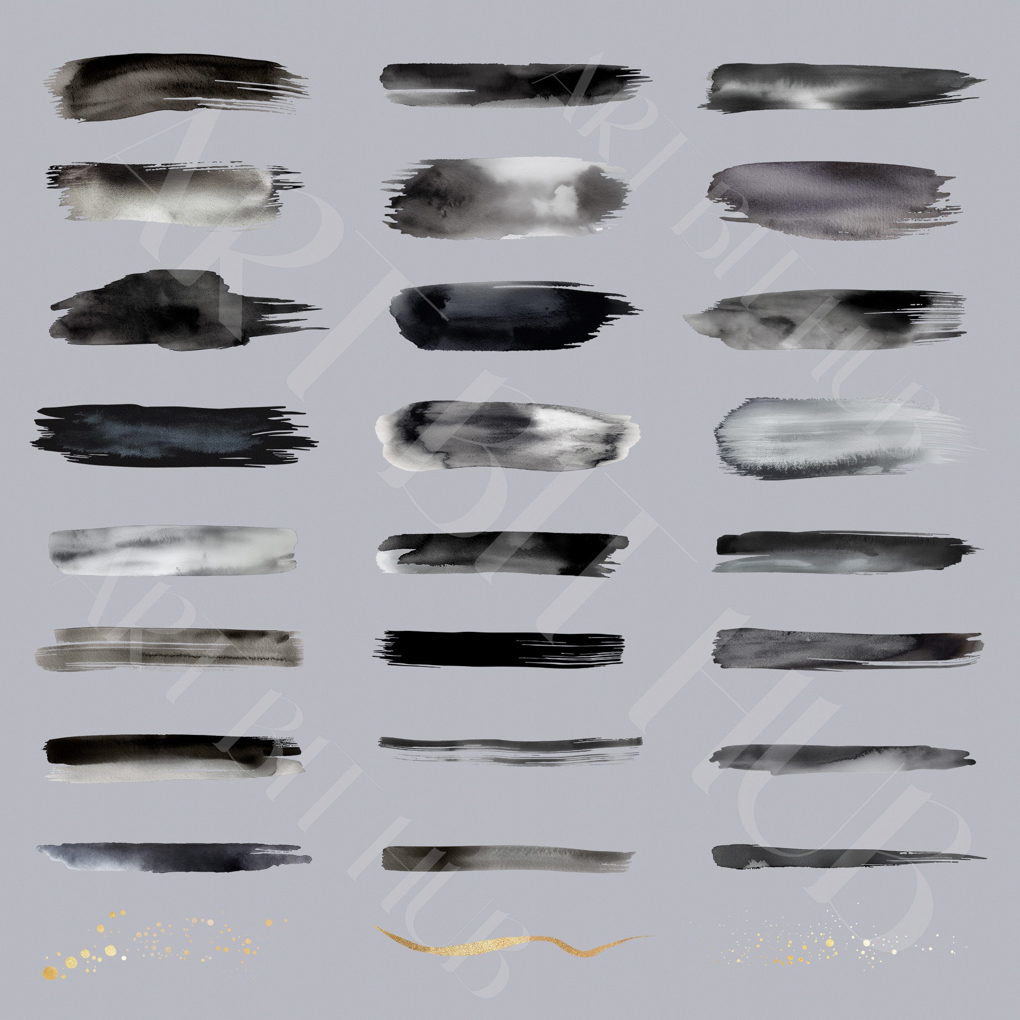Black Shades Watercolor Brush Strokes Clipart | Dark Grey Tones ...