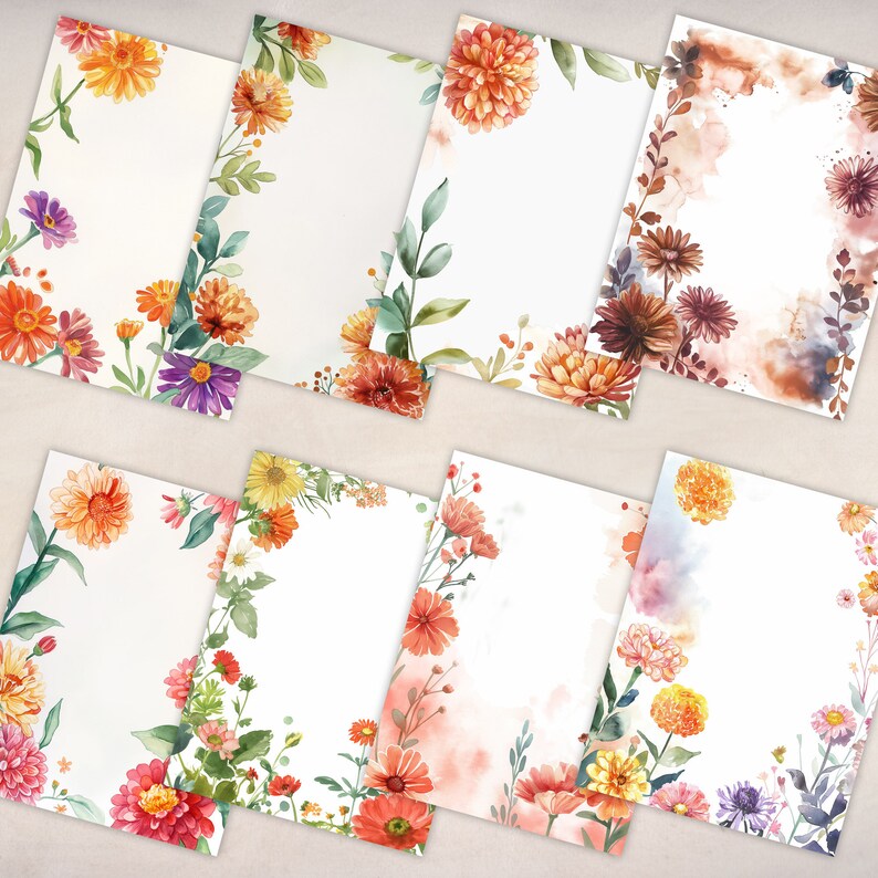 Zinnia Frames Watercolor Journal Pages | Asteraceae Flower & Greenery ...