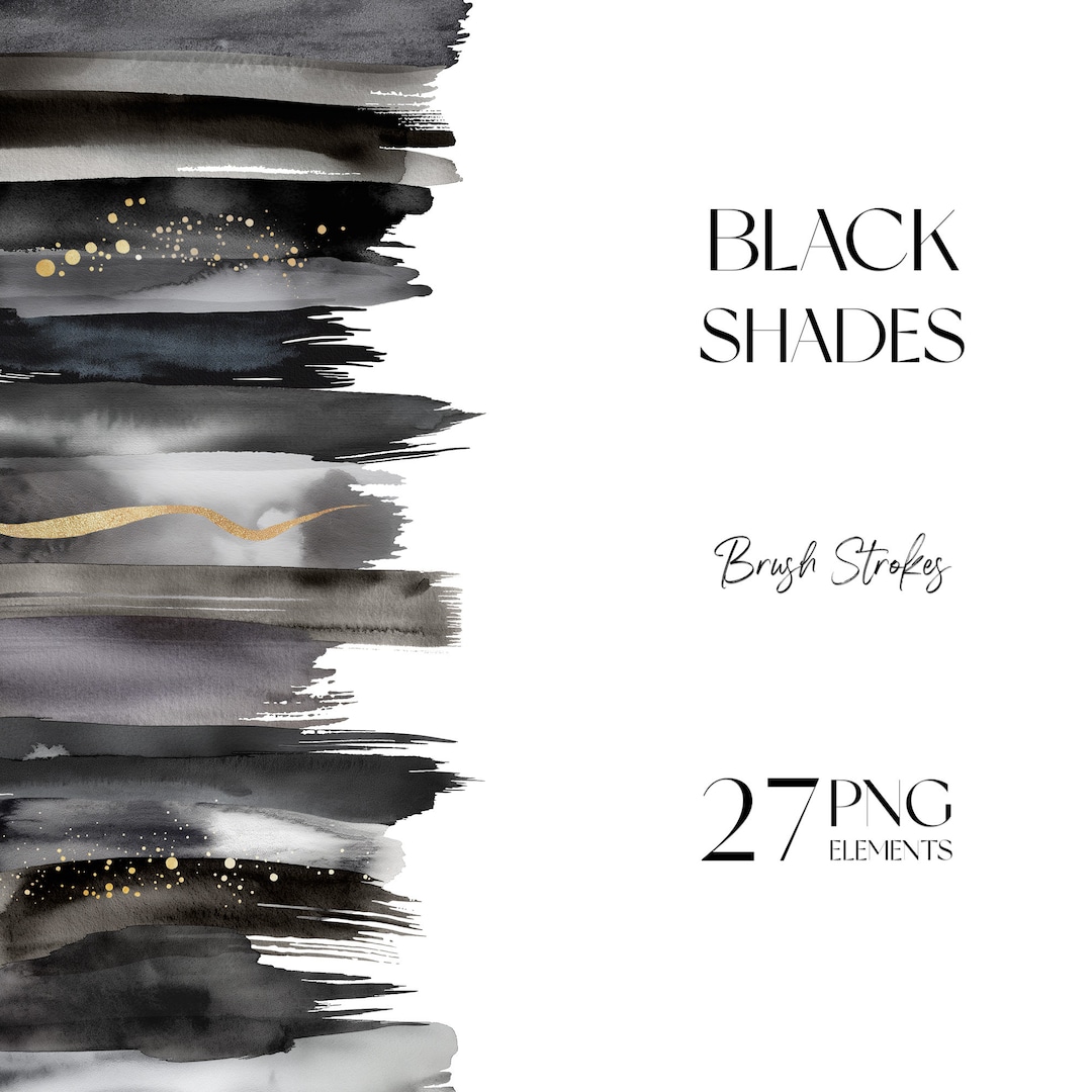 Black Shades Watercolor Brush Strokes Clipart | Dark Grey Tones ...