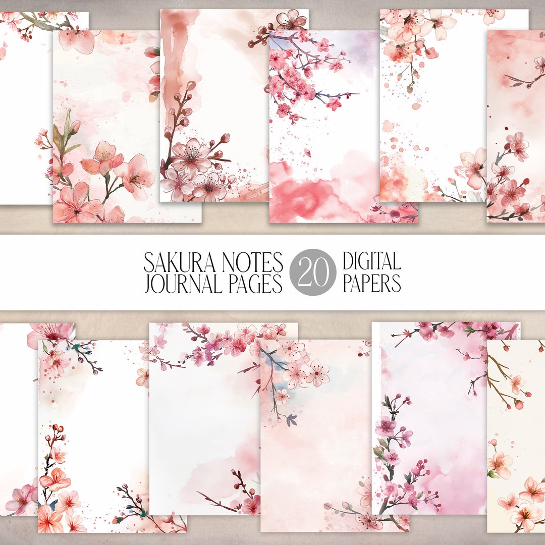 Sakura Notes Watercolor Journal Pages Floral Scrapbook Digital Paper ...