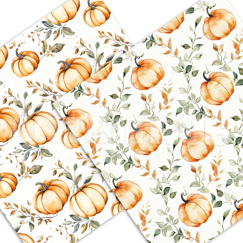 Pumpkins Watercolor Seamless Pattern | Autumn Holiday JPG Digital Paper ...