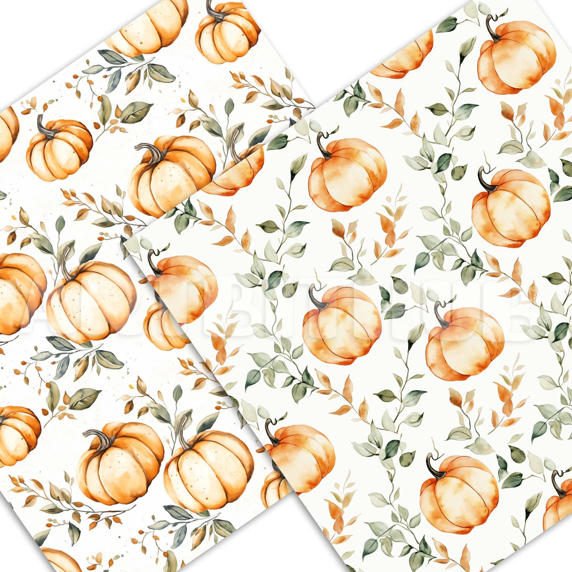 Pumpkins Watercolor Seamless Pattern | Autumn Holiday JPG Digital Paper ...