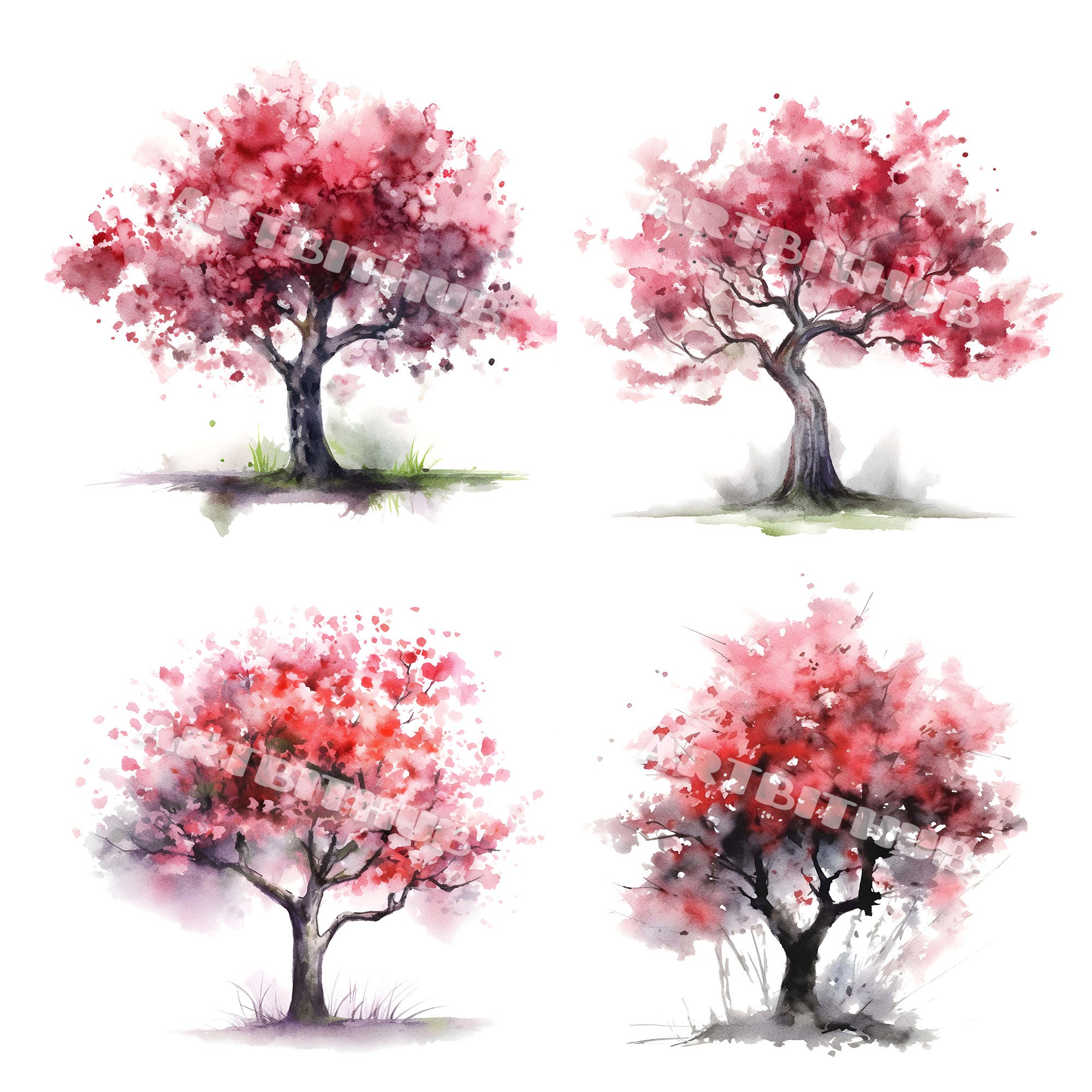 Cherry Tree Watercolor Clipart | Spring Blossom JPG Set (digital ...