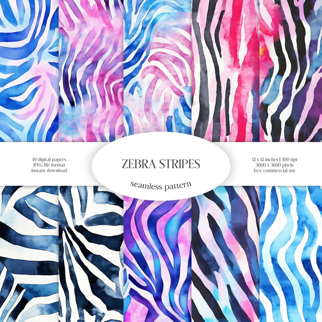 Zebra Stripes Watercolor Seamless Pattern | Safari Grazer JPG Digital ...
