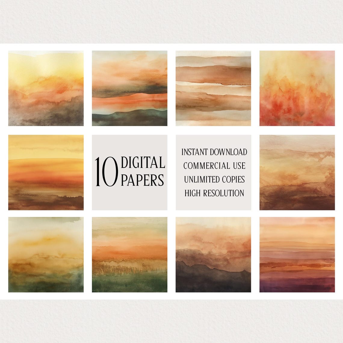 Fertile Earth Watercolor Digital Paper | Brown Red Green Tones Abstract ...