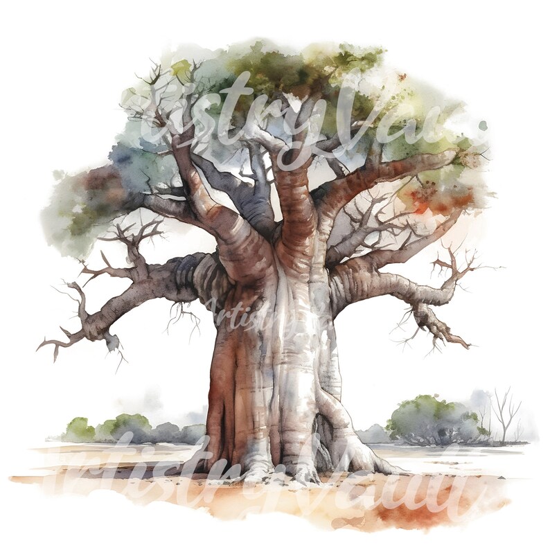 Safari Trees Watercolor Clipart Savanna Shrub JPG Set DIY - Etsy