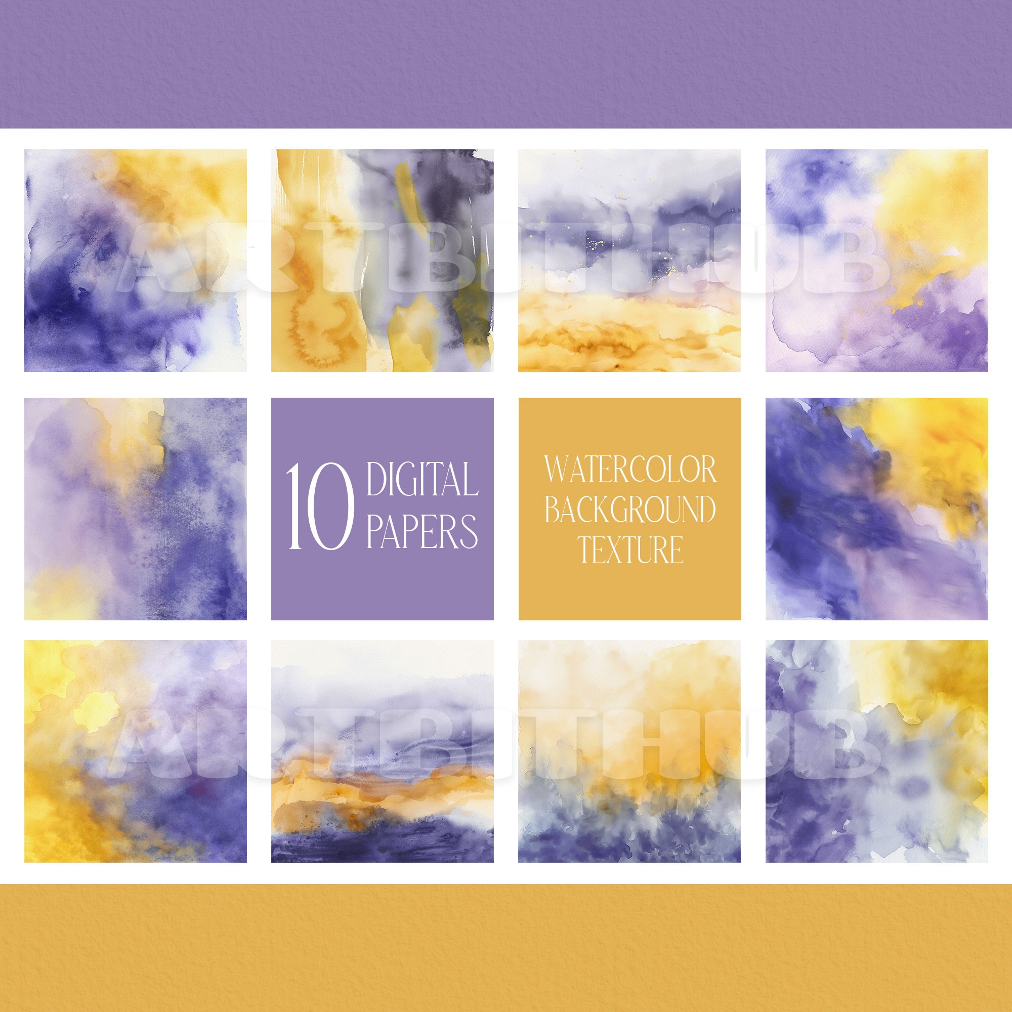 Periwinkle & Mustard Watercolor Texture Blue Violet Dark Yellow Modern ...