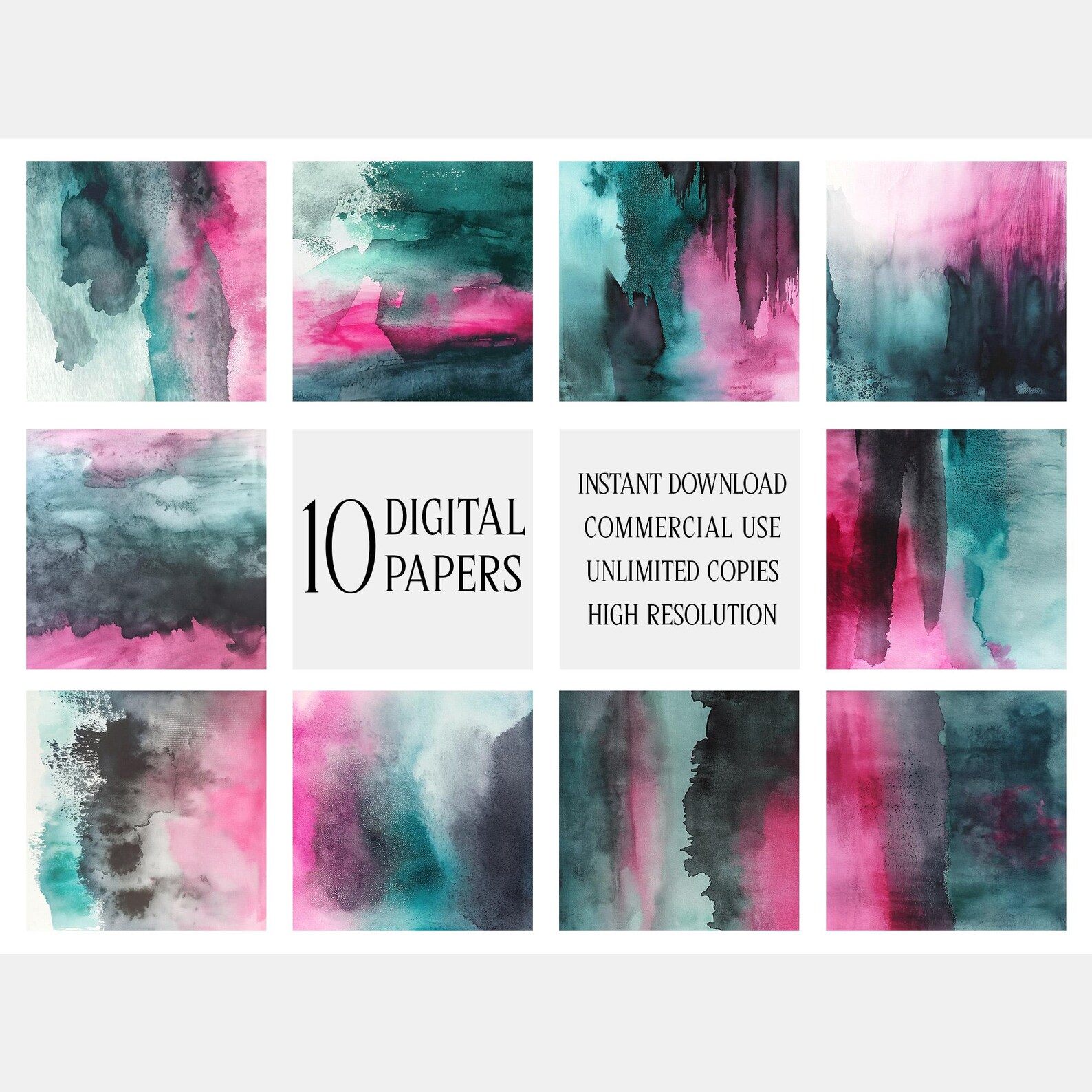 Magenta Teal & Charcoal Watercolor Texture | Red Violet Blue Green Ash ...