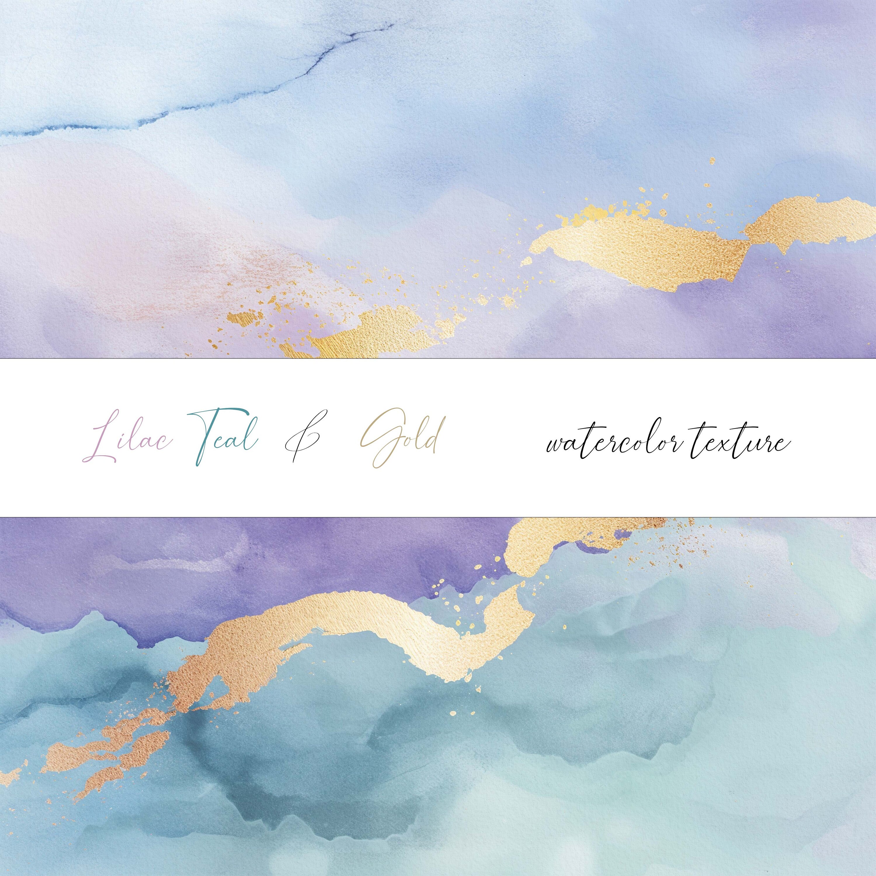 Lilac Teal & Gold Watercolor Texture | Light Purple Blue Green Metallic ...