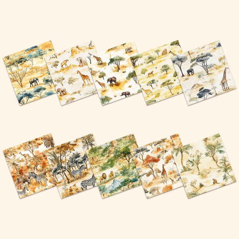 Wild Safari Seamless Pattern | Savannah Creatures JPG Digital Paper ...