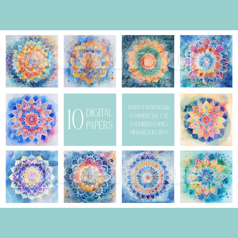 Mandala Watercolor Digital Paper | Modern Abstract Background Texture ...