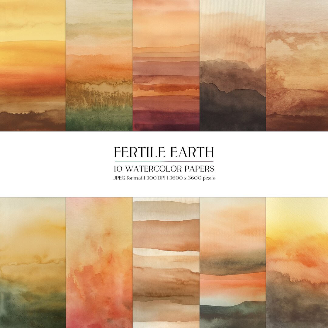 Fertile Earth Watercolor Digital Paper | Brown Red Green Tones Abstract ...