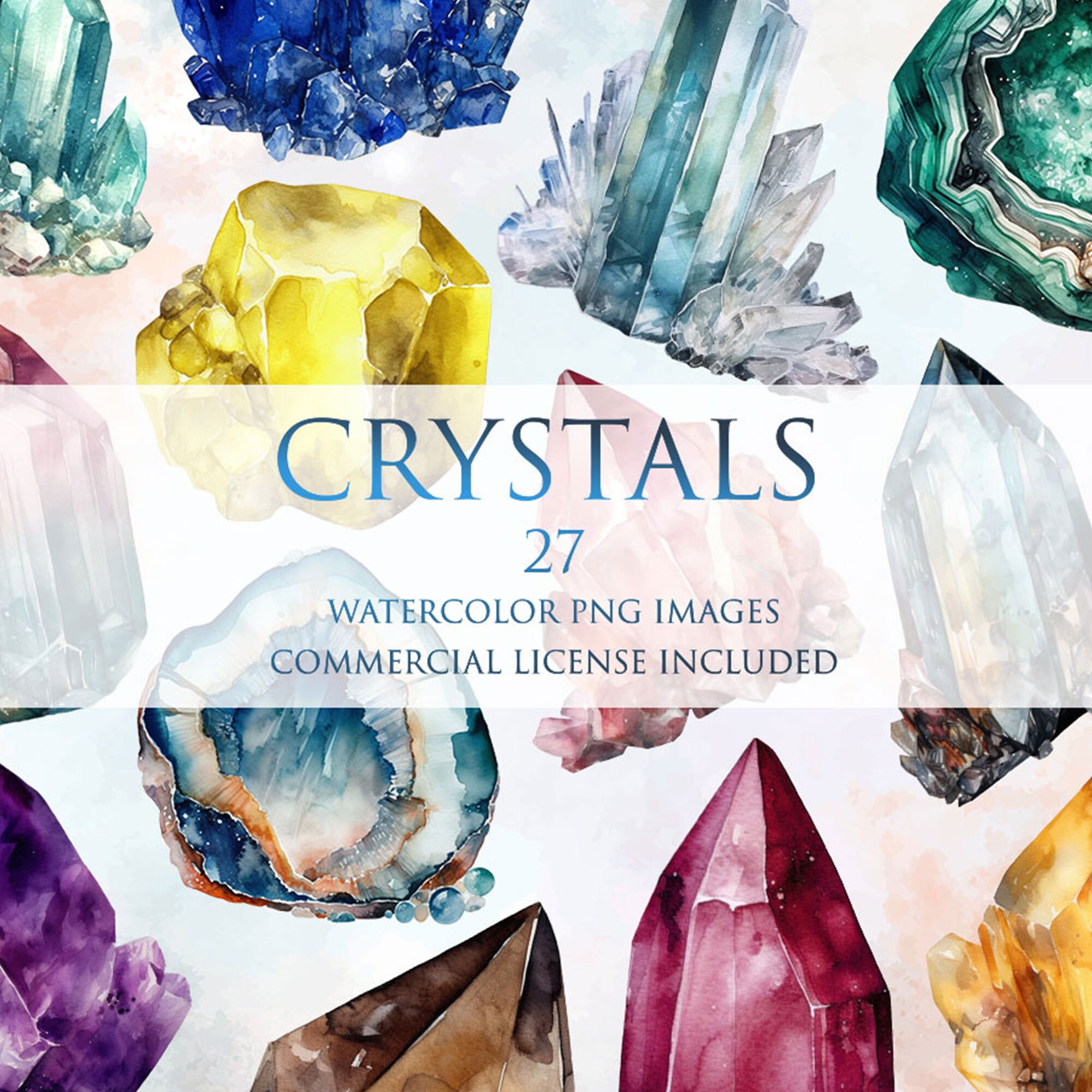Crystals Watercolor Clipart Minerals Gems Rocks PNG - Etsy