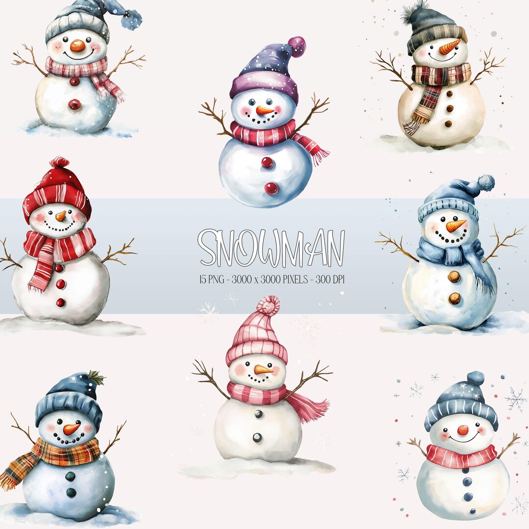 Snowman Watercolor Clipart Winter Snowball Man PNG Set Snow Figure ...