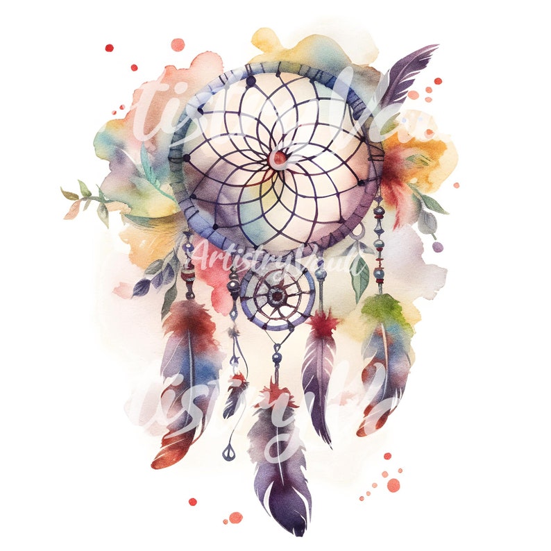 Dreamcatcher Watercolor Clipart Native American Willow Hoop - Etsy