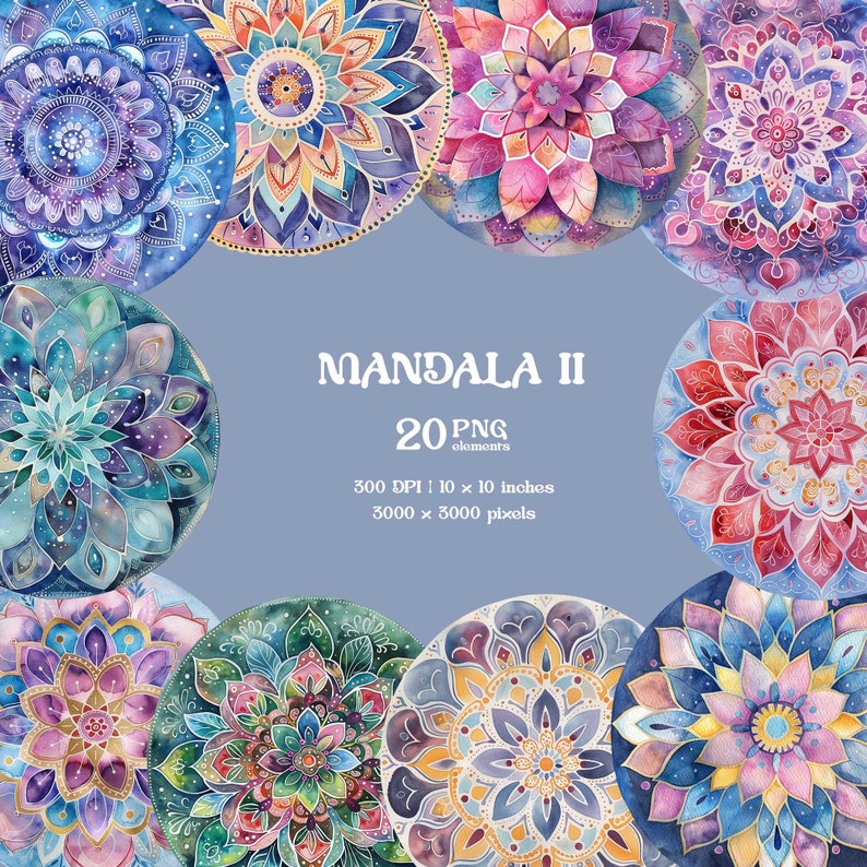 Mandala 2 Watercolor Clipart Yantra PNG Elements Modern Abstract Geometric Pattern Yoga, Chakra ...