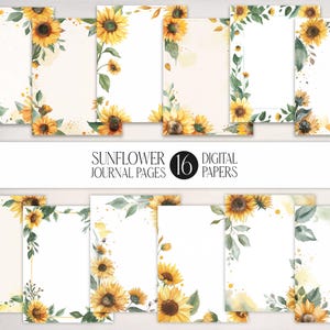 Sunflowers Watercolor Journal Pages | Floral Frames Digital Paper Pack ...