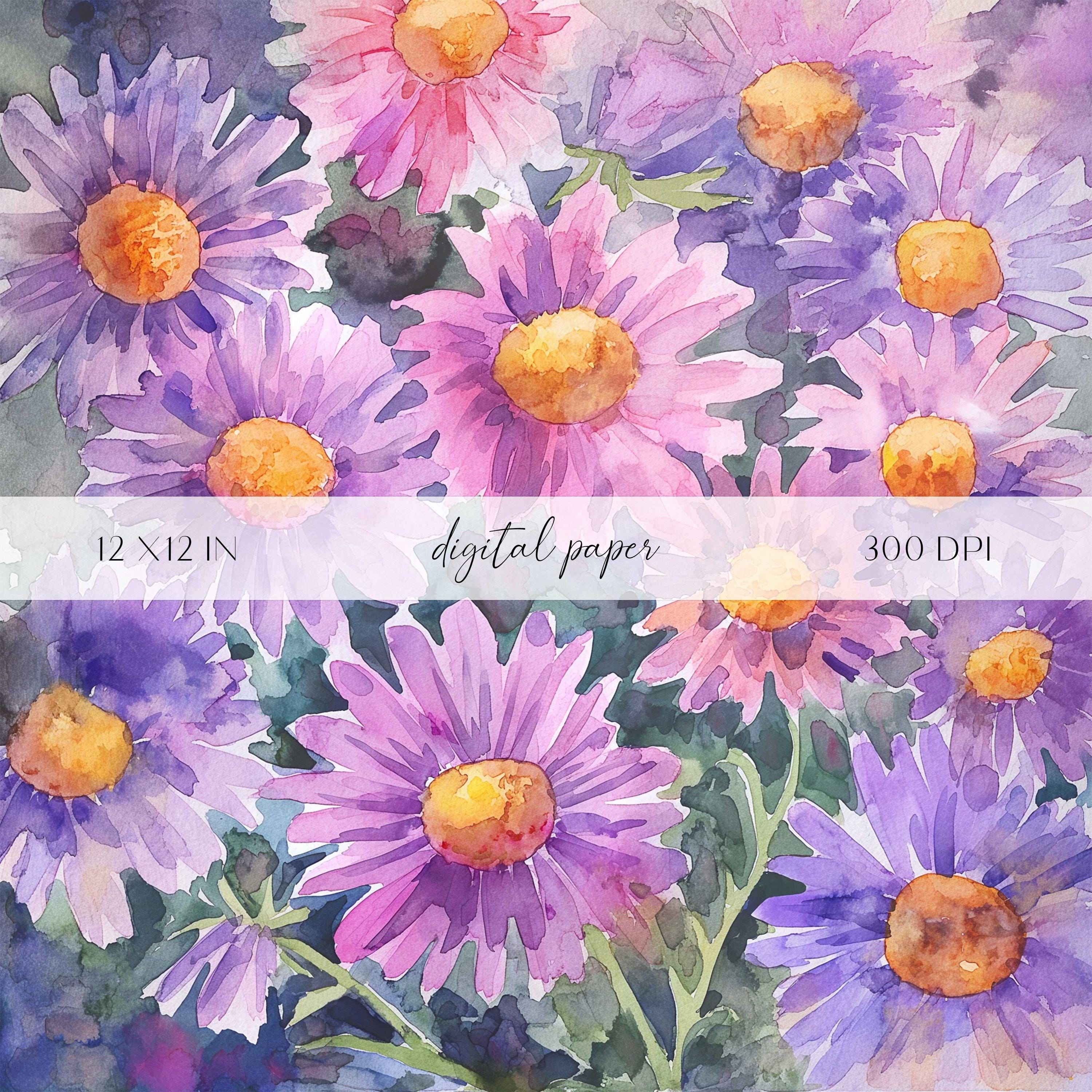 Autumn Flowers Watercolor Digital Paper | Chrysanthemum Marigold Crocus ...
