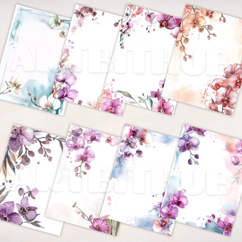 Orchid Bliss Watercolor Journal Pages | Floral Digital Paper Pack ...