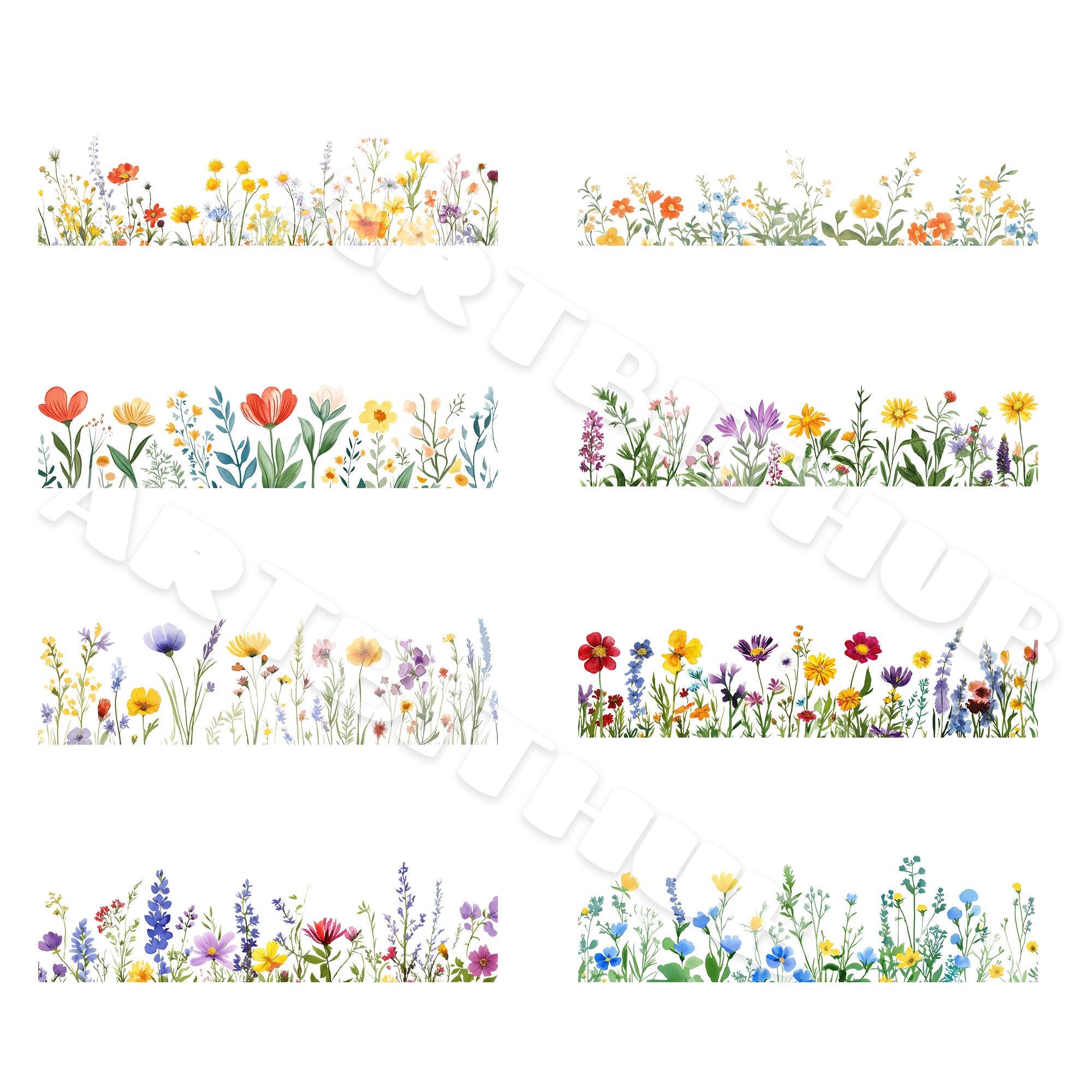 Meadow Borders Watercolor Clip Art | Wildflowers Frames | Floral ...