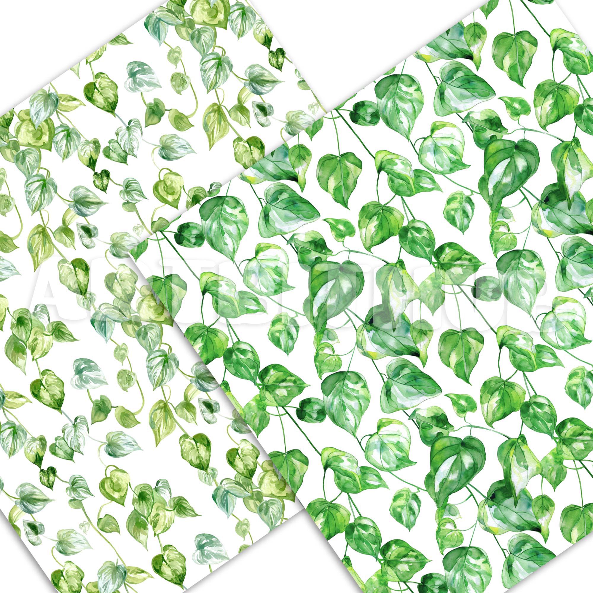 Pothos Leaves Watercolor Seamless Pattern | Greenery & Floral JPG ...