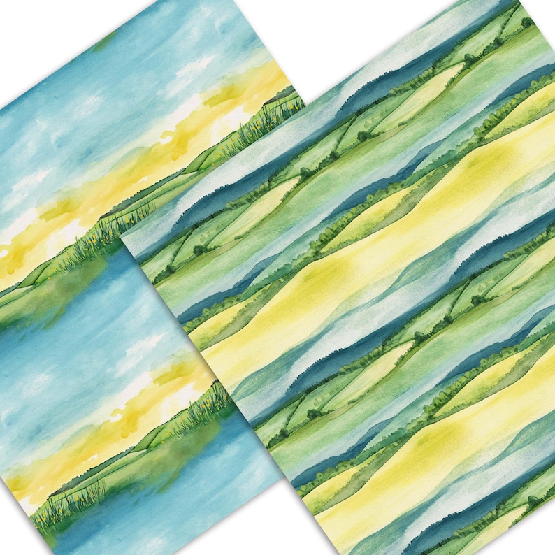 Countryside Watercolor Seamless Pattern | Rural Scenery JPG Digital ...