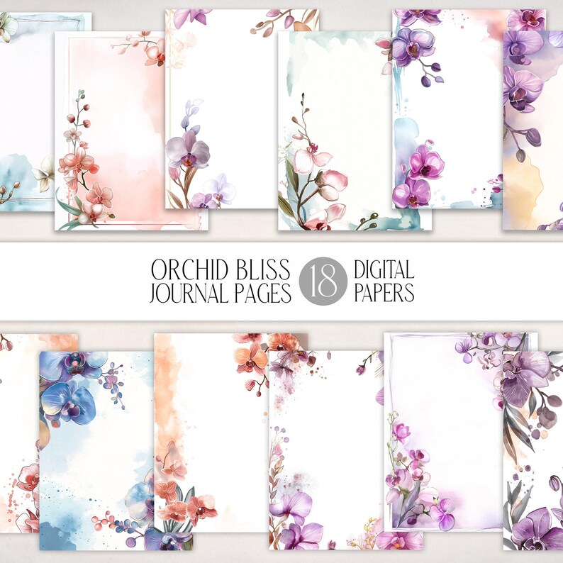Orchid Bliss Watercolor Journal Pages | Floral Digital Paper Pack ...