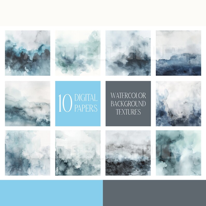 White, Sky Blue & Charcoal Grey Watercolor Texture | Modern Abstract ...