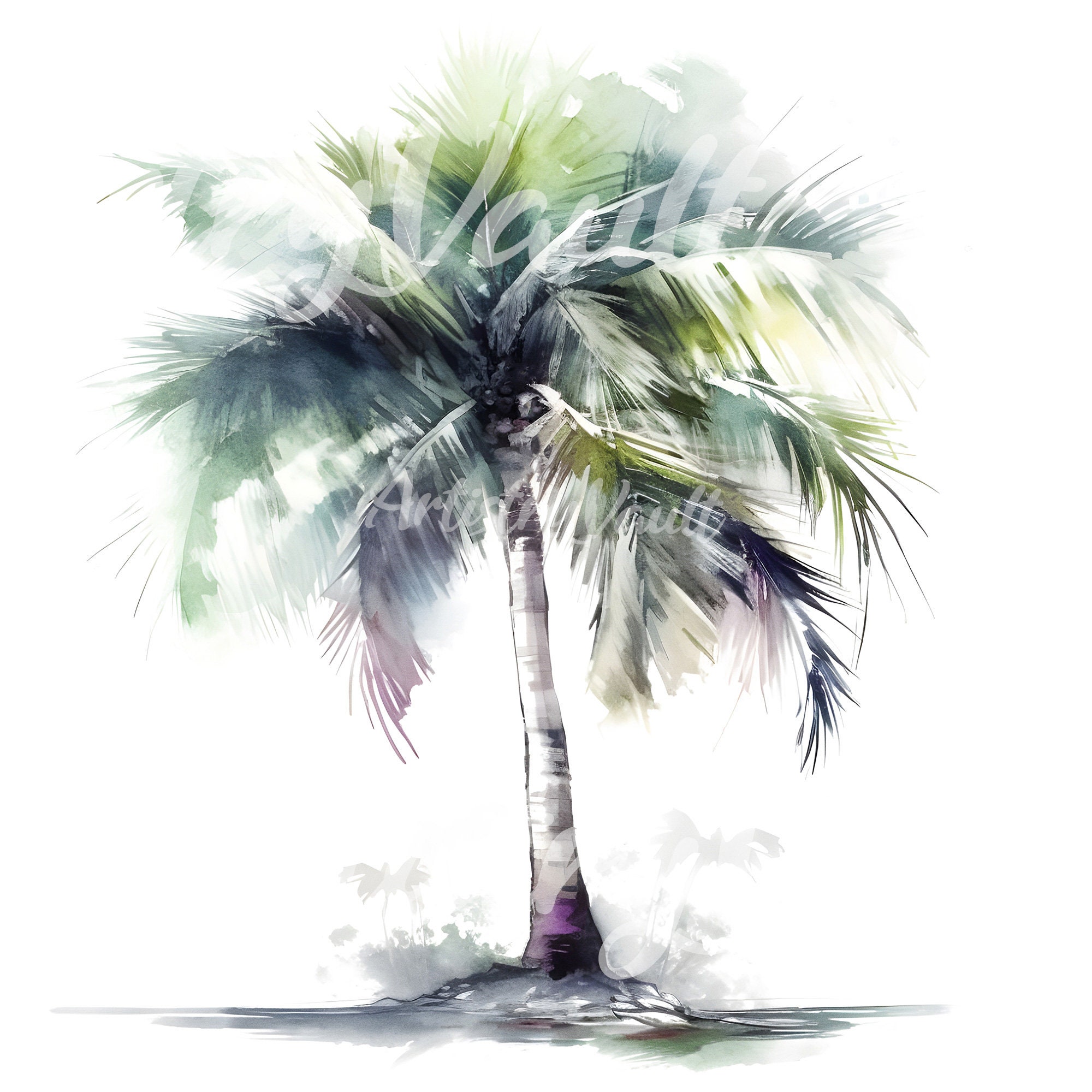 Palm Tree Watercolor Clipart Tropical Shrub JPG Set - Etsy