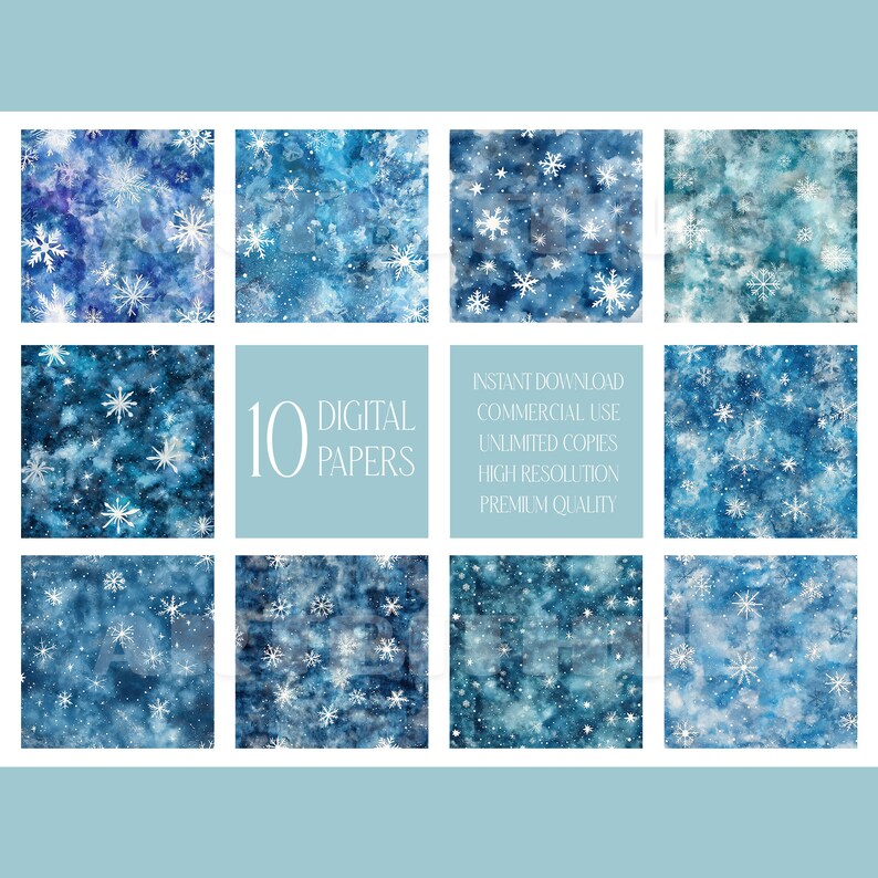 Snowflakes Watercolor Digital Paper | Winter Snow Abstract Background ...