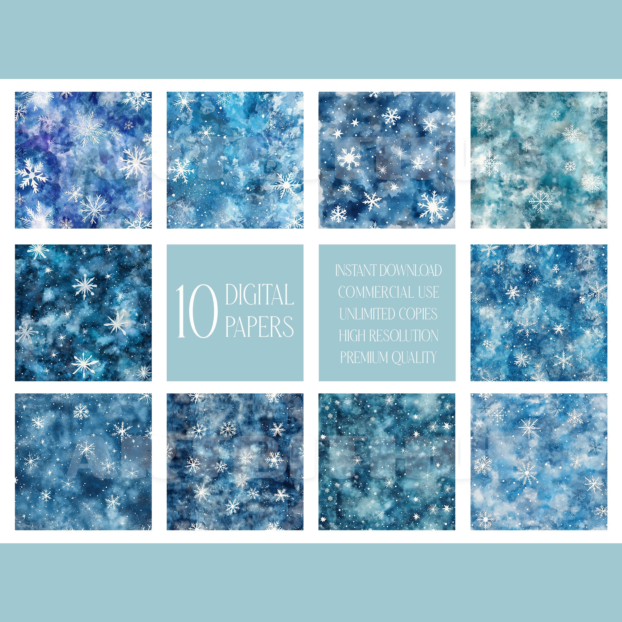 Snowflakes Watercolor Digital Paper | Winter Snow Abstract Background ...