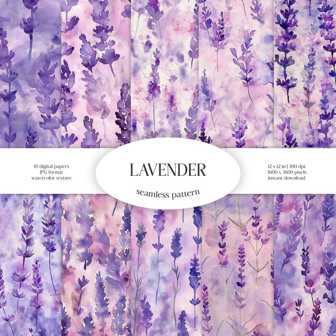 Lavender Watercolor Seamless Pattern | Floral & Greenery JPG Digital ...