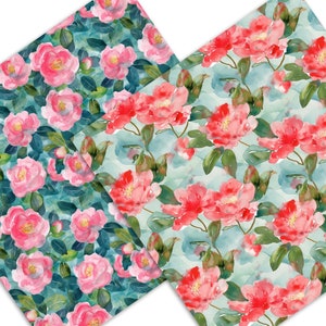 Camellia Watercolor Seamless Pattern Floral & Greenery JPG Digital ...