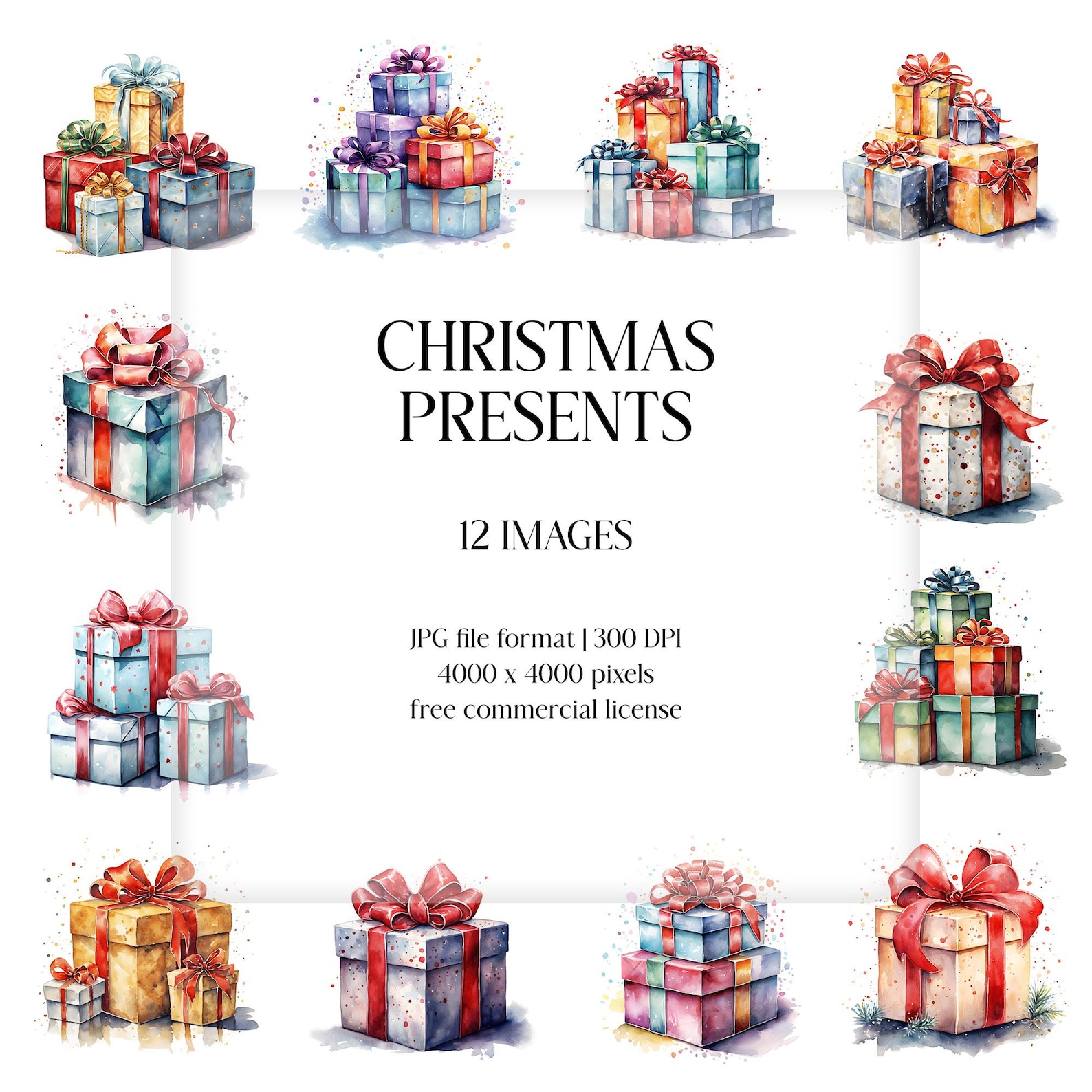 Watercolor Christmas Presents Clipart | Art (digital Download) - Etsy