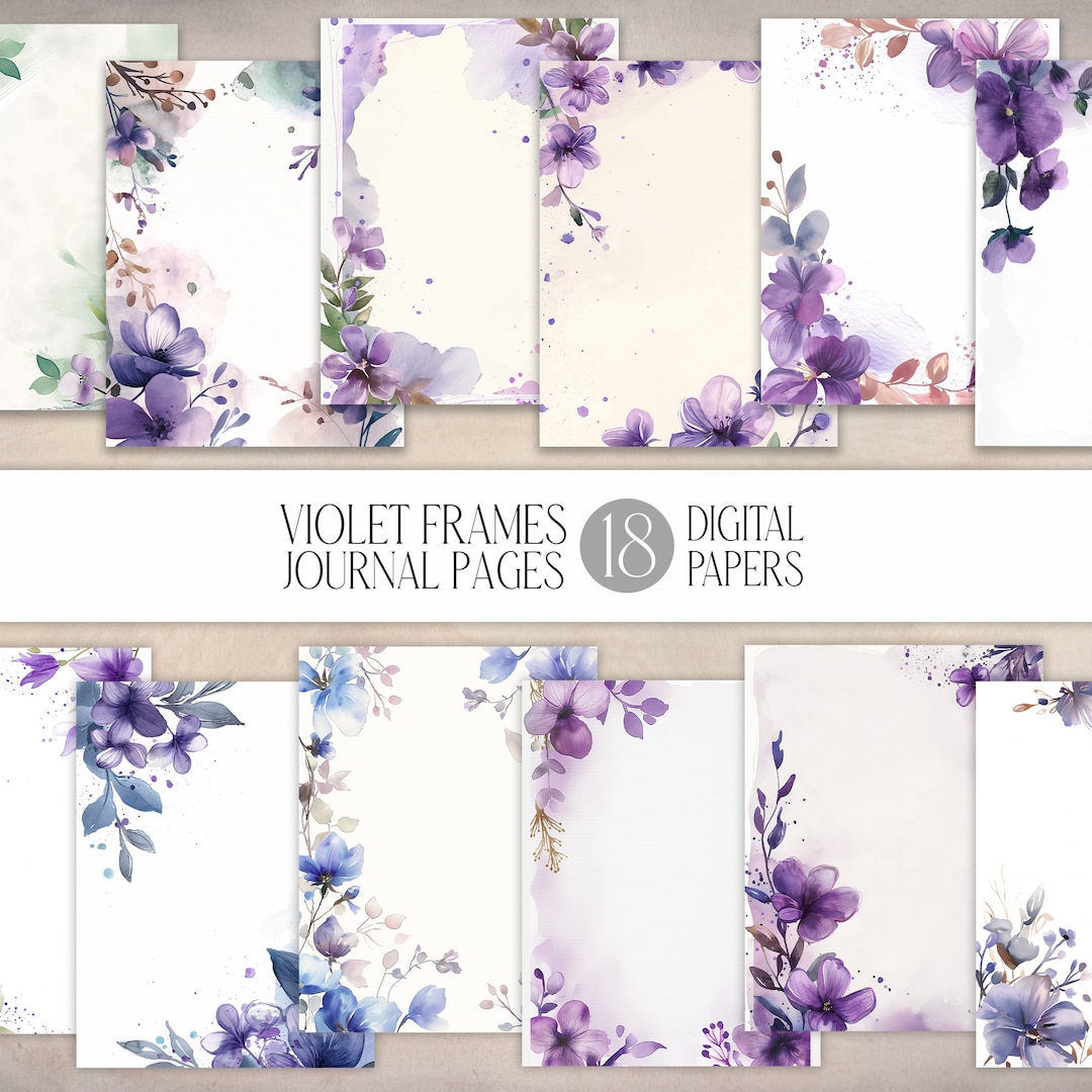 Violet Frames Watercolor Journal Pages | Viola Flower & Greenery JPG ...