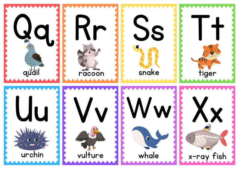 Animal Theme Alphabet Flashcards - Etsy