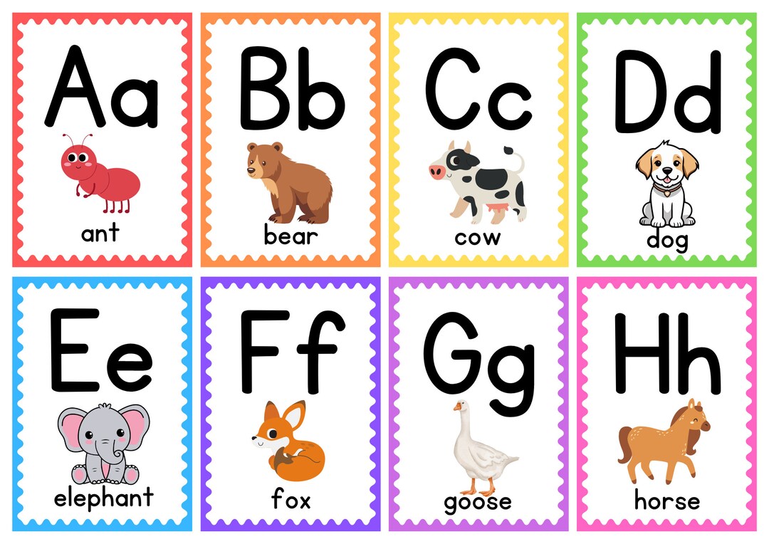 Animal Theme Alphabet Flashcards - Etsy