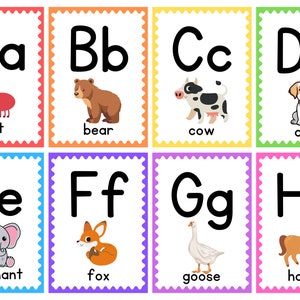 Animal Theme Alphabet Flashcards - Etsy