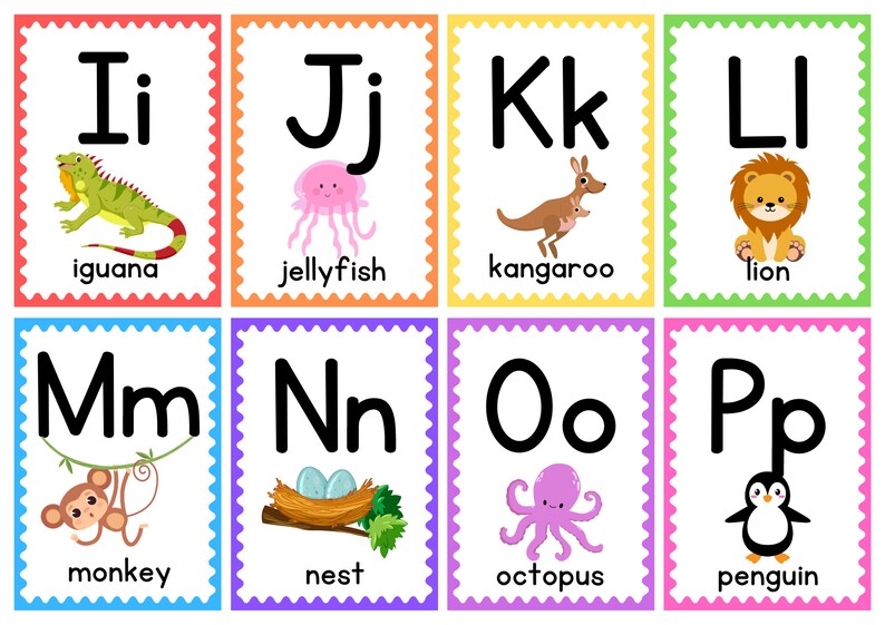 Animal Theme Alphabet Flashcards - Etsy