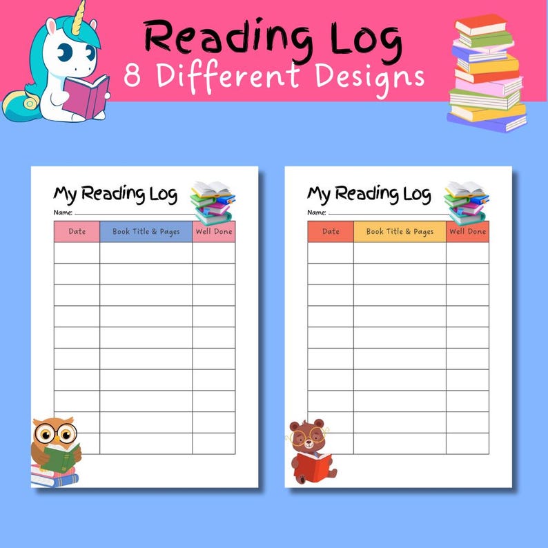 Reading Log for Kids Reading Tracker Reading Record for Children ...
